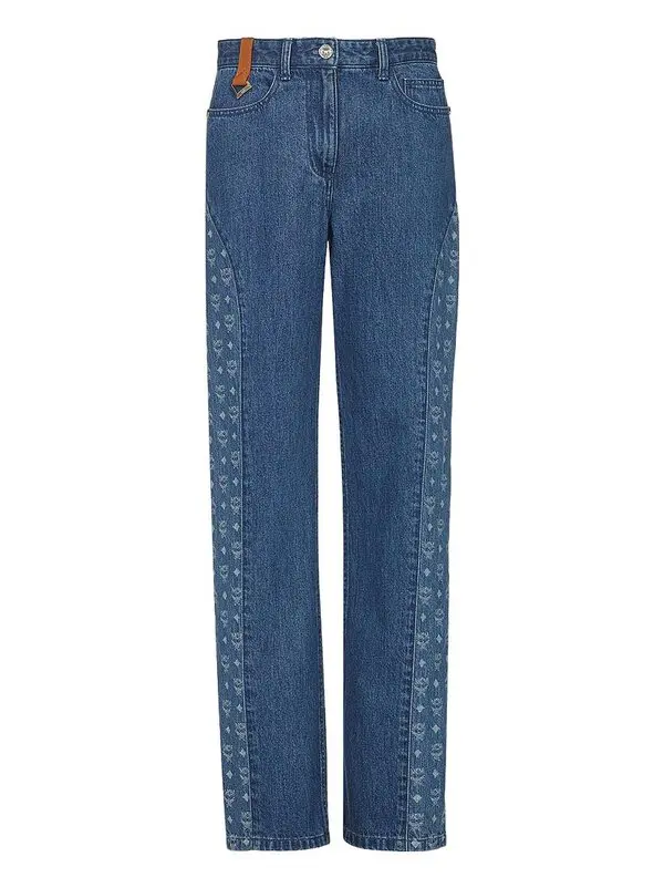 Mcm Oversized Monogram Jacquard Denim Jeans - Blue