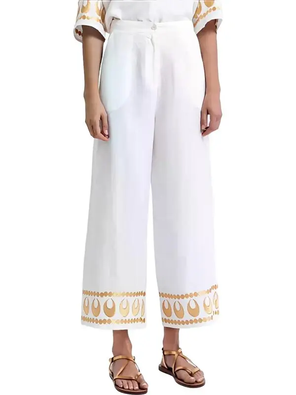Greek Archaic Kori Selene Embroidered Trousers - White