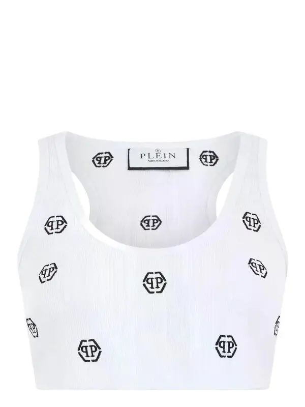 Philipp Plein Monogram Ribbed Top - White
