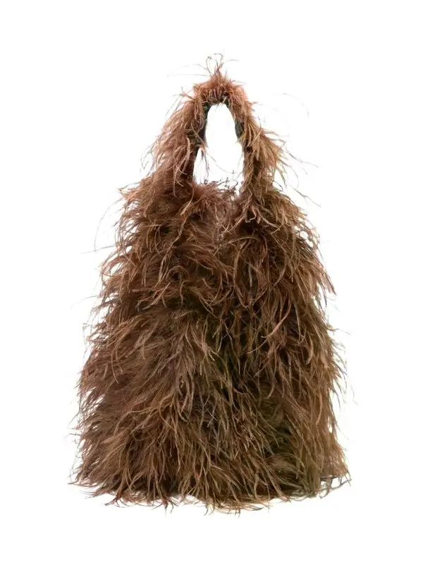 YVES SALOMON Shoulder Bag With Feather Detailing - Brown