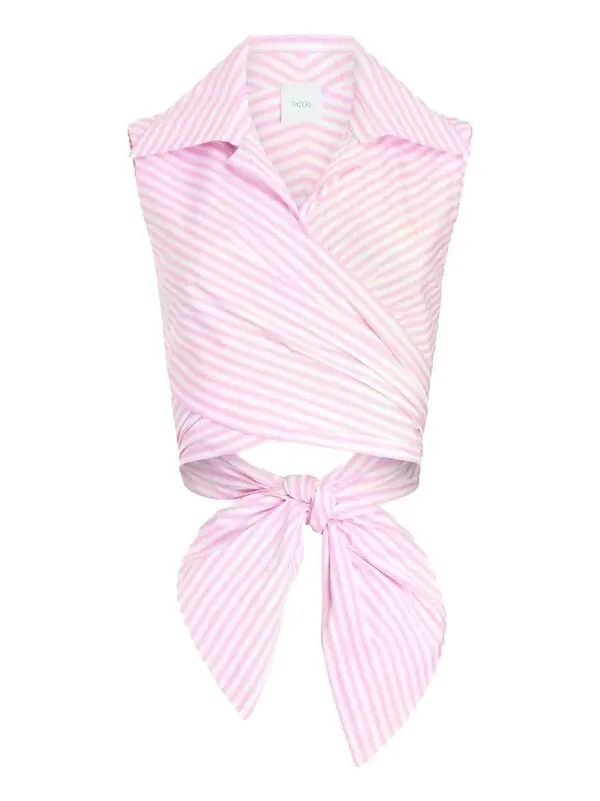 Patou Striped Draped Sleeveless Top - Pink