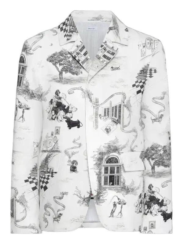 Thom Browne Hector Toile Print Cutaway Jacket - White