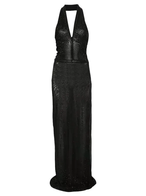 GENNY Embellished Halter Maxi Dress - Black