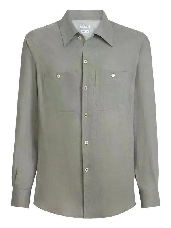 Brunello Cucinelli Linen Easy Fit Shirt With Chest Pockets - Green