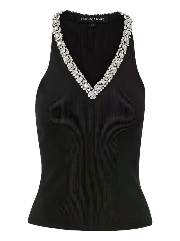 Veronica Beard Ayres Neck-embellished V-neck Top - Black