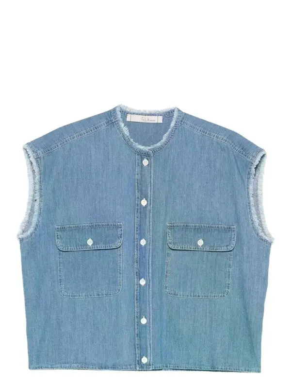 TELA Frayed-trim Flap-pocket Shirt - Blue