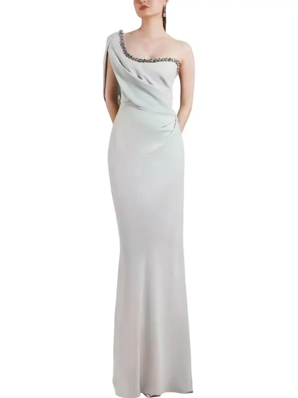 GEMY MAALOUF One-shoulder Beaded Maxi Dress - Grey