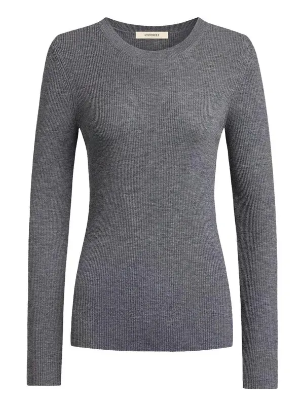 12 STOREEZ Ribbed Merino Wool Sweater - Grey