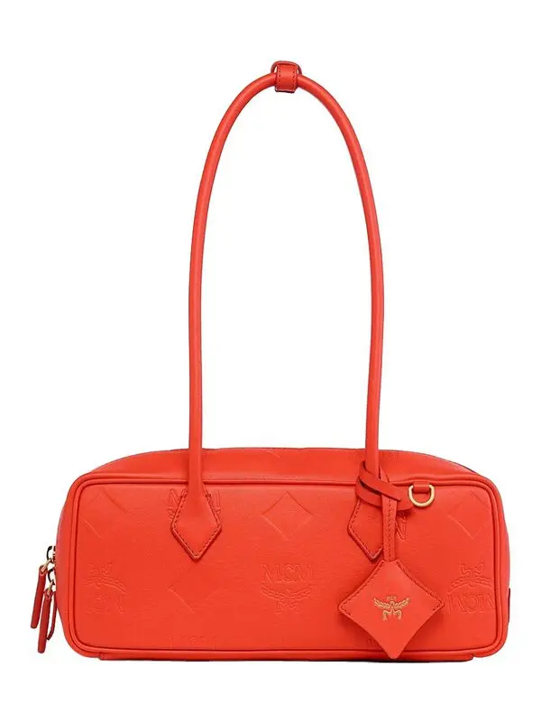 Mcm Aren Shoulder Bag In Maxi Monogram Leather - Orange
