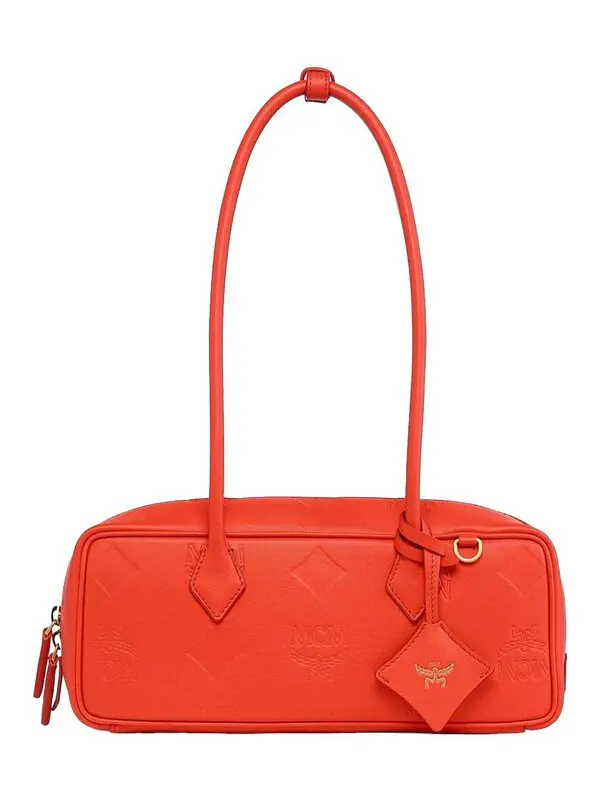 Mcm Aren Shoulder Bag In Maxi Monogram Leather - Orange