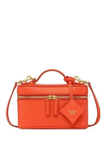 Mcm Vanity Case In Maxi Monogram Leather - Orange