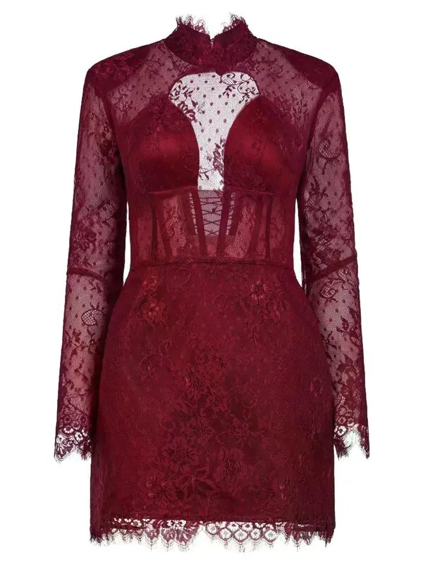 ARAFTU Lace Long-sleeve Dress - Red