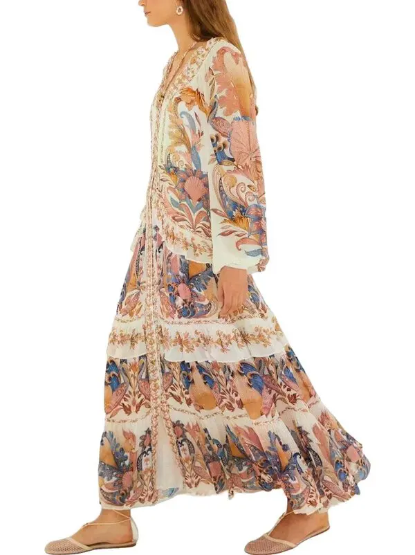 Farm Rio Tiered Ruffled Maxi Dress - Neutrals