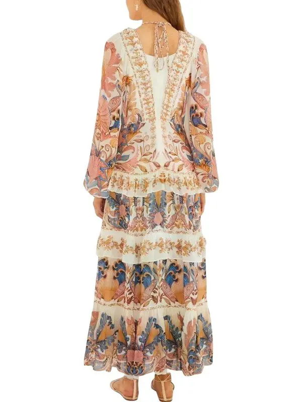 Farm Rio Tiered Ruffled Maxi Dress - Neutrals