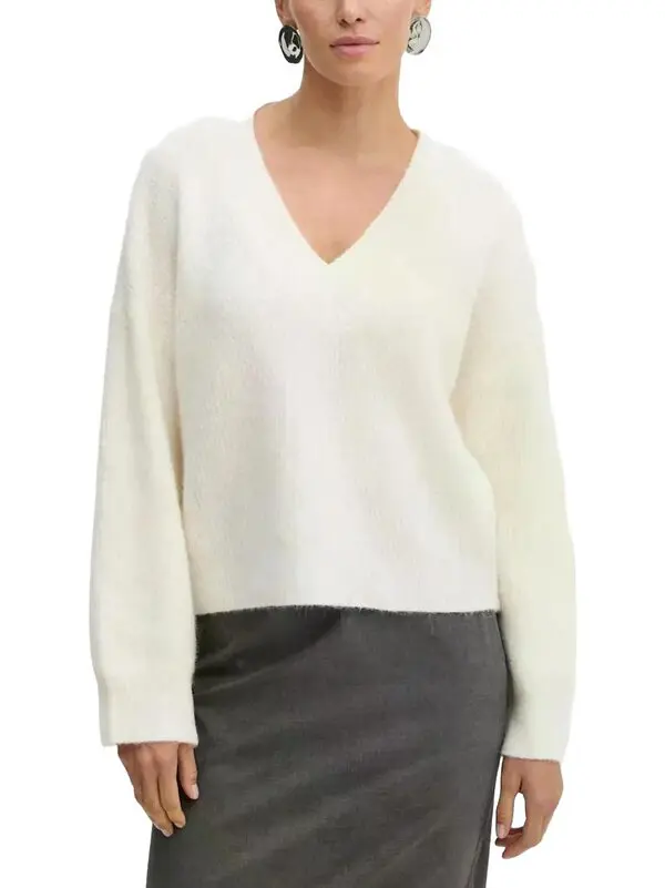GESTUZ V-neck Long-sleeve Sweater - White