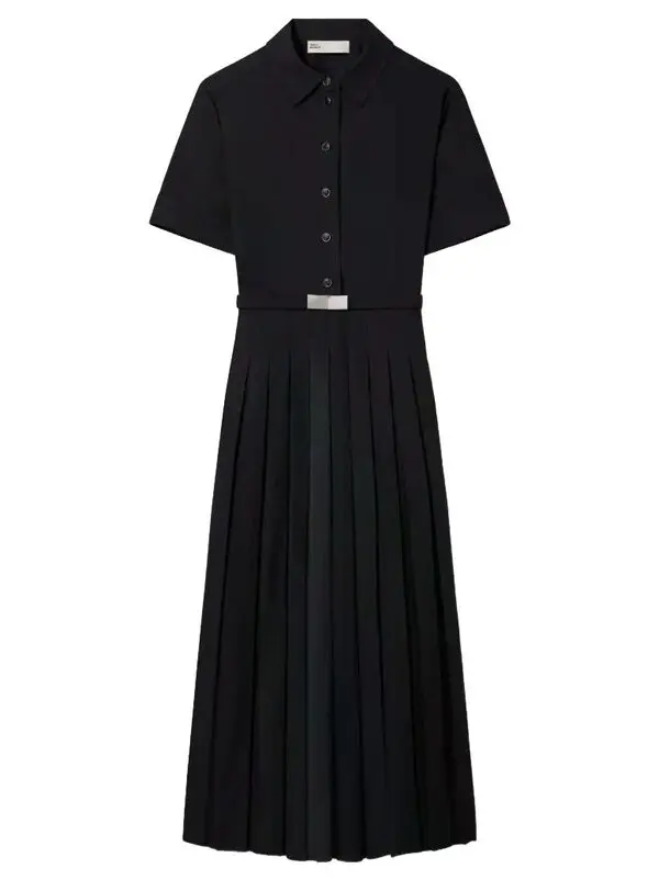 Tory Burch Pleated Poplin Shirt Dress - Black