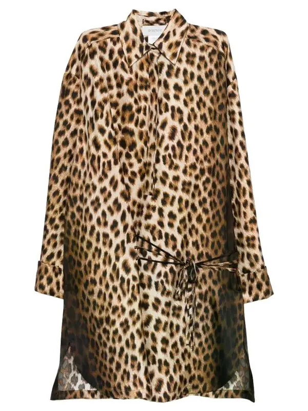 Sportmax Leopard Print Lace Mini Dress - Brown
