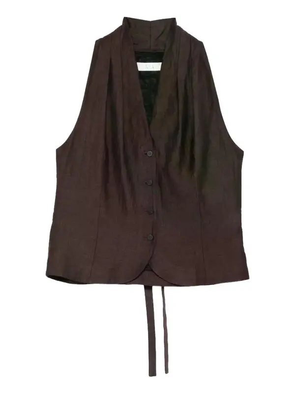 TELA Button Tie Waistcoat - Brown
