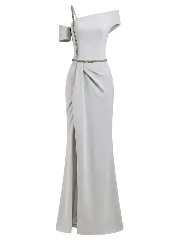 GEMY MAALOUF Asymmetrical Neckline Maxi Dress - Grey