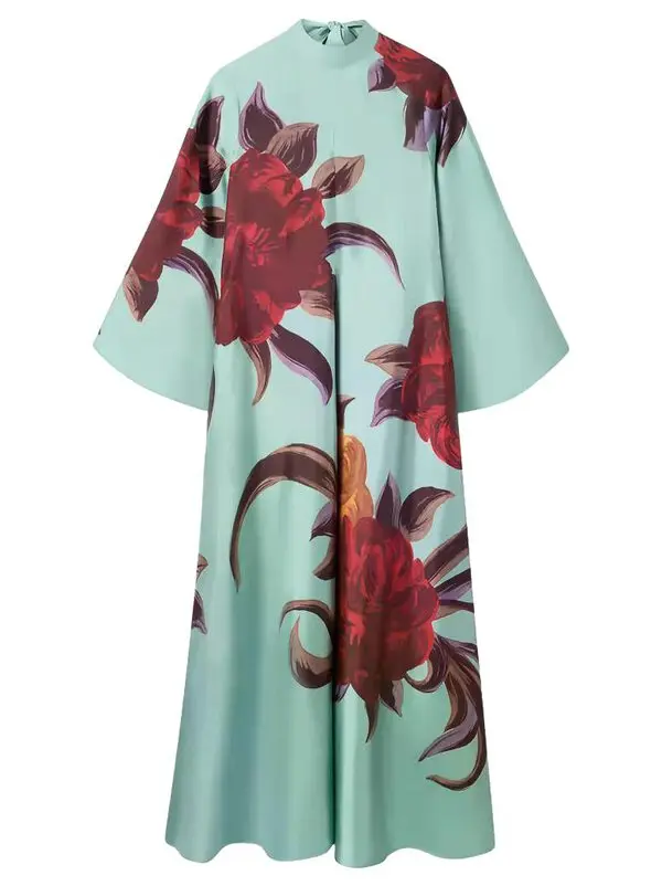 La DoubleJ Floral Print Tie-neck Midi Dress - Blue