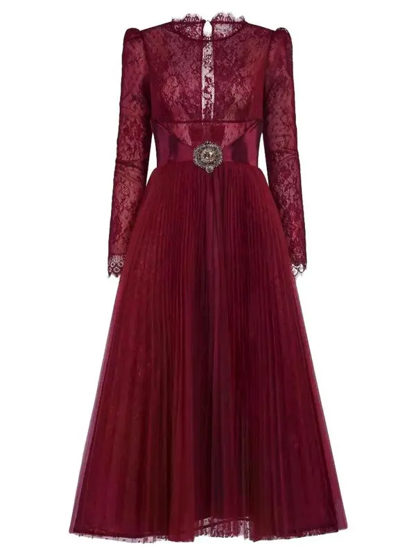 ARAFTU Lace Pleated Dress - Red