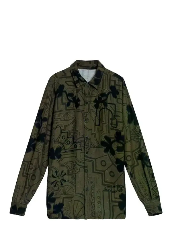 Agua Bendita Button Patch Print Shirt - Green