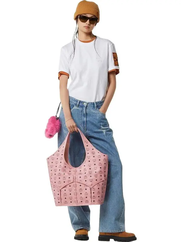 Mcm Leni Shopper In Visetos - Soft Pink