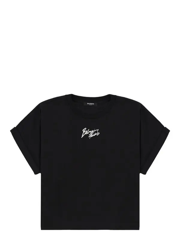 Balmain Cropped T-shirt With Logo - Black