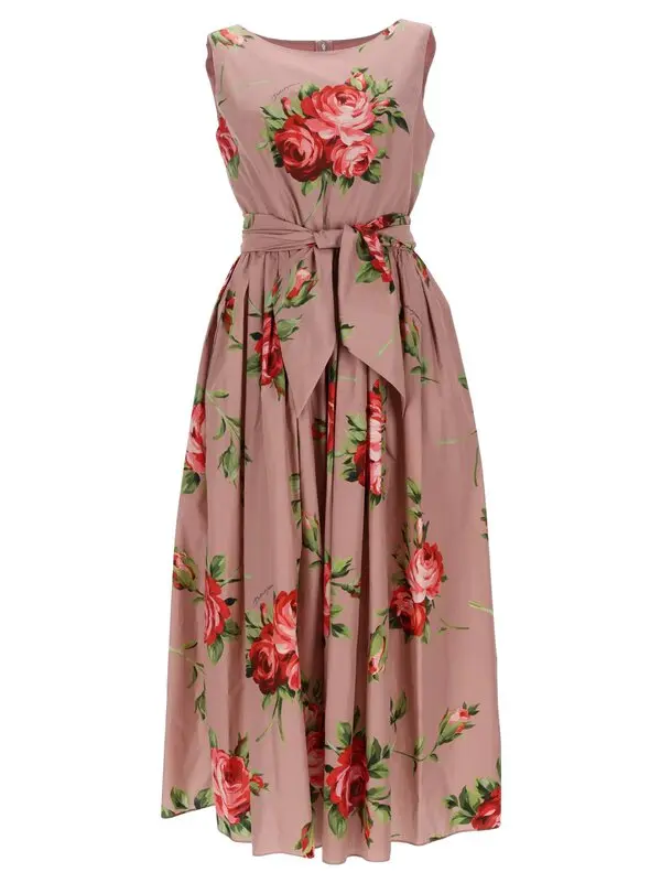Dolce & Gabbana Rose Bouquet Print Midi Dress - Pink