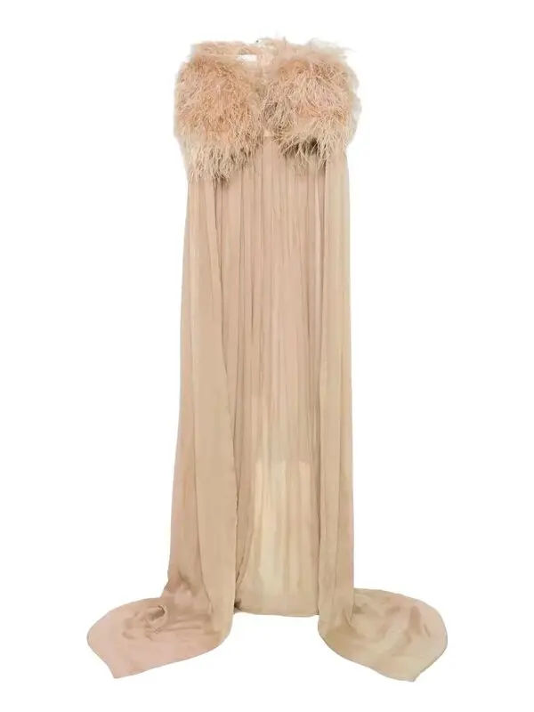 M.MARQUISE Aurea Feather-detail Cape - Neutrals