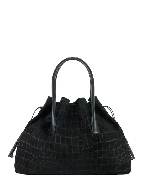 Elisabetta Franchi Crocodile Print Bowling Tote Bag - Black