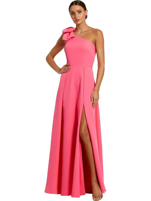 Mac Duggal One-shoulder A-line Gown With Bow - Candy Pink