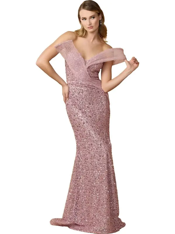 MAC DUGGAL COLLECTION Embellished Strapless Gown With Drape - Pink