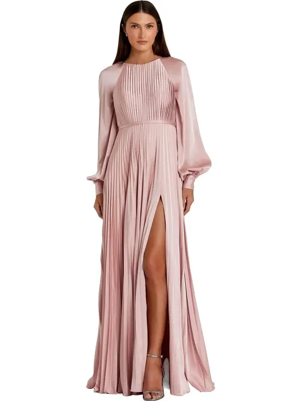 Mac Duggal Petite Pleated Long Sleeve Gown - Pink