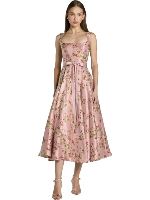 Mac Duggal Petite Floral Brocade Midi Dress - Pink Multi