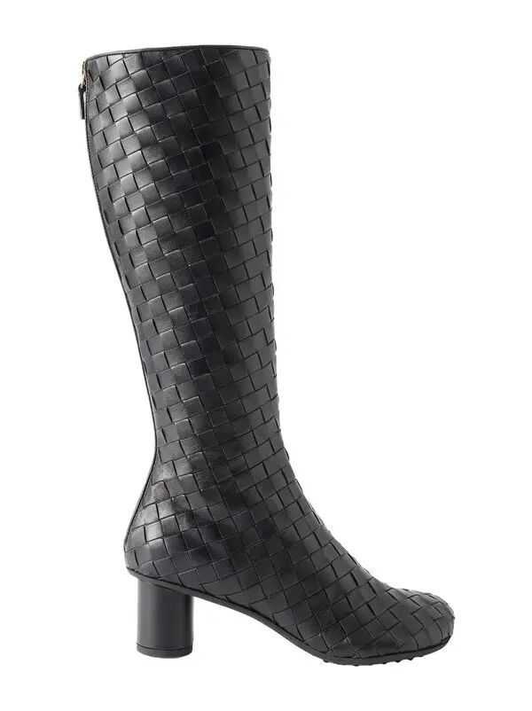 Bottega Veneta Atomic Intrecciato Leather Knee Boots - Black
