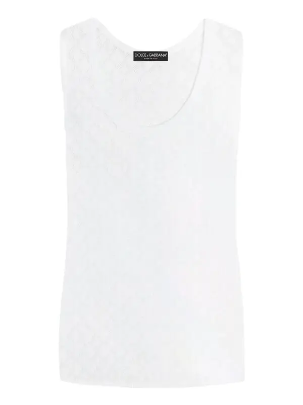 Dolce & Gabbana Diamond-pattern Perforated Cotton Tank Top - White