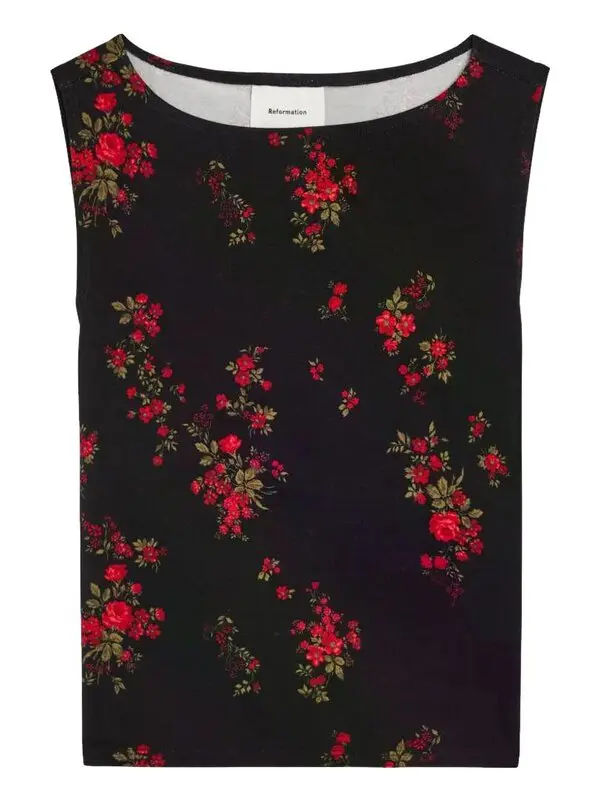 REFORMATION Floral-print Sleeveless Top - Black