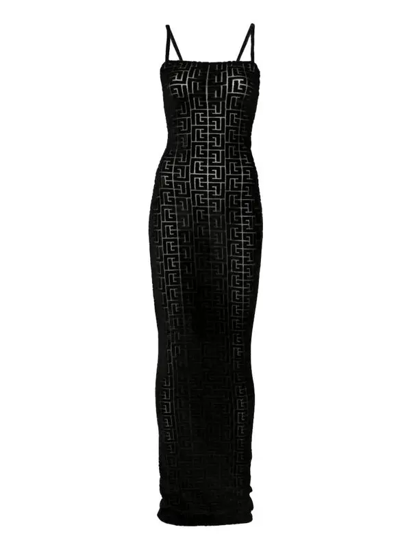 Balmain Monogram-pattern Maxi Dress - Black