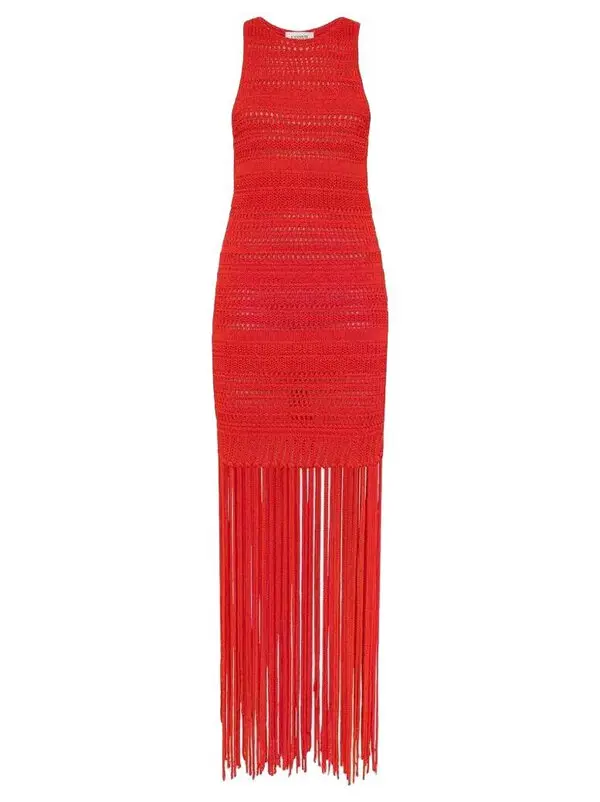 LANEUS Knitted Maxi Dress - Red