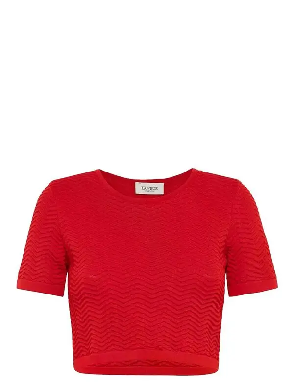 LANEUS Knit Cropped T-shirt - Red