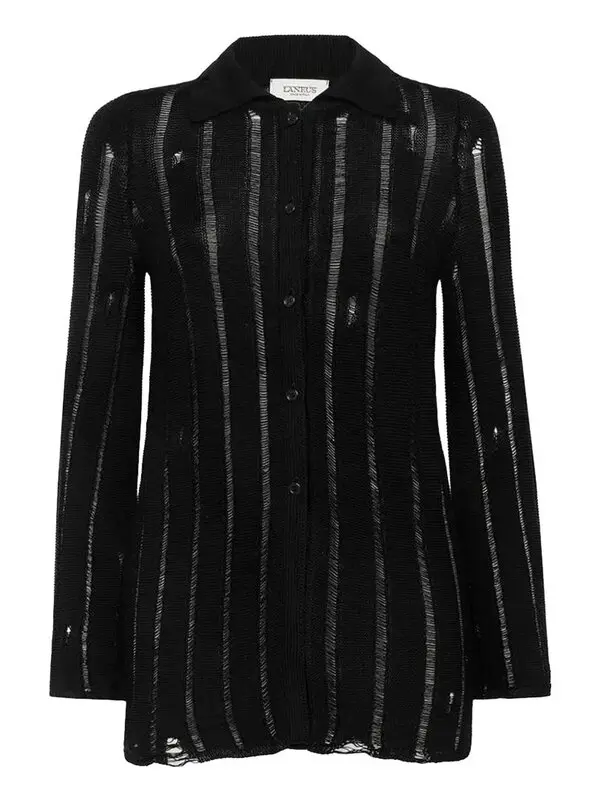 LANEUS Distressed Knitted Cardigan - Black