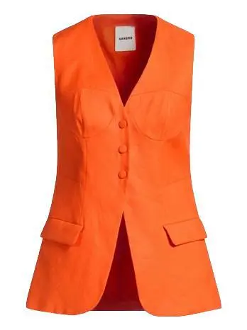 Sandro Tailored Vest In Linen, Cotton, And Elastane - Orange