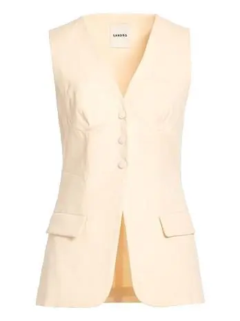 Sandro Tailored Vest In Linen, Cotton, And Elastane - White
