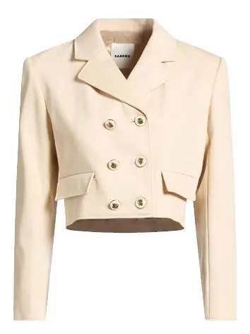Sandro Double-breasted Cropped Twill Blazer - Cream