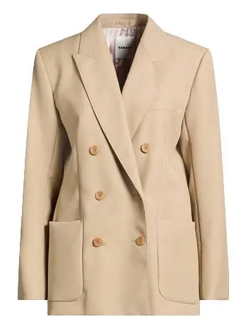 Sandro Double-breasted Wool Blend Blazer - Beige