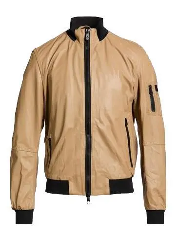Peuterey Leather Bomber Jacket - Beige