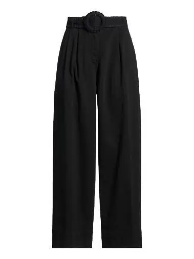 Farm Rio Twill Wide-leg Pleated Pants With Belt - Black