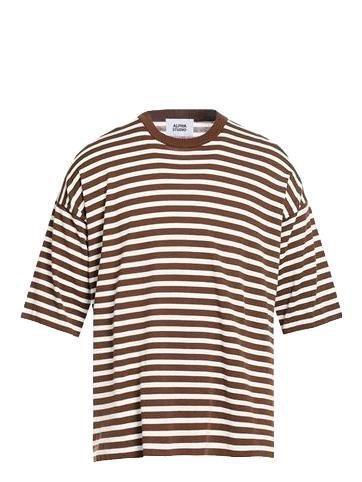Alpha Studio Striped Intarsia Knit Cotton Sweater - Chocolate Brown