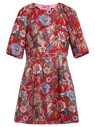Dolce & Gabbana Flared Floral Jacquard Mini Dress - Red